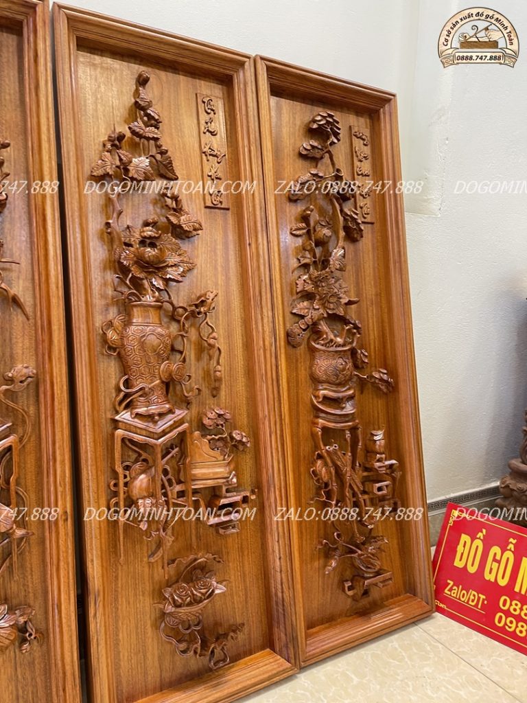 Bộ tranh tứ bình gỗ gụ hàng kỹ KT 42cmx1m27 - Đồ Gỗ Minh Toàn