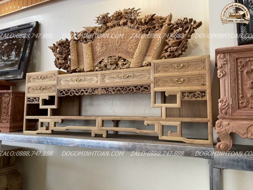 Giá Mộc Kệ tivi móc mỏ gỗ gụ Hàng 2m17 dày dặn gỗ gụ mật - Đồ Gỗ Minh Toàn